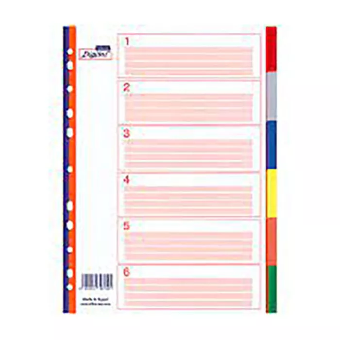 Pack of 6-tongue digital dividers, A4, colored, without numbers